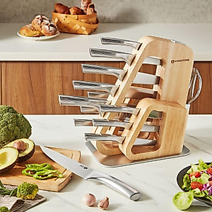 KINGSTONE 14 Pcs Kitchen Knife Set with Block, German Stainless Steel Knife Set with Built-in Sharpener, Dishwasher Safe Knife Block Set(natural, 14pcs)