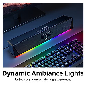 Sound Bars for TV, Cinematic TV Sound Bar with Impactful Bass, Bluetooth Soundbar for TV with RGB Lights and Clock, Wall Mountable TV Speakers Sound Bar Work with Traditional or Smart TV, Computer