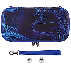 playvital Carrying Case for Nintendo Switch & Switch OLED, Portable Pouch Storage Handbag Travel Bag Protective Hard Case for Switch Console w/Thumb Grip Caps & 10 Game Card Slots - Blue Swirl
