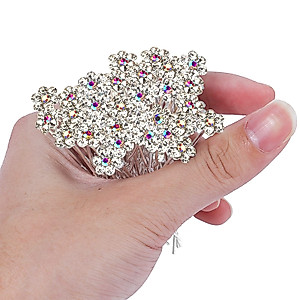BETITETO Rhinestone Flower Hair Pins, 40 Pcs U-Shaped Crystal Party Wedding Bridal Hair Accessories for Women Girls (White)