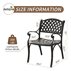 PATIO-IN Patio Bistro Chairs Set of 2 Cast Aluminum Patio Dining Chairs,Outdoor Dining Chairs with Armrest,All Weather 2 Piece Bistro Patio Dining Chair for Balcony, Backyard, Garden,Bronze