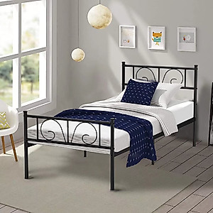 Twin Bed Frames Black for Boys Teenagers Adult, Single Platform Steel Bed Frame with Storage Girls Twin Size Beds Mattress Foundation Metal Slats Support with Headboard Footboard No Box Spring Needed