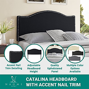 Catalina Queen Headboard Only, Height Adjustable Bed Headboard Queen Size, Nailhead Tufted Headboard Queen Size with 12 Positions, Metal Legs, Wall/Bed Mount, Linen Fabric Headboard Queen, White