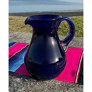Mexican Hand Blown Glass Pitcher – Cobalt - Juice, Margaritas, Water, Lemonade (84 oz)