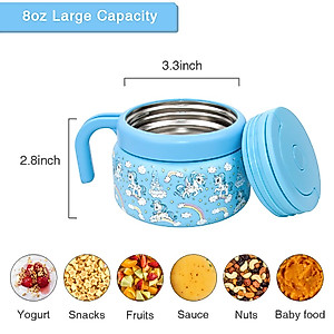 Morlike Hot Food Thermos Container for Kids Lunch Box, 8 oz Small Insulated Vacuum Stainless Steel Thermal Soup Containers with Leakproof Lid (Mint, Unicorn)