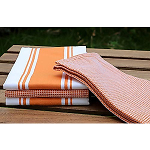 AMOUR INFINI Cotton Kitchen Towels - Set of 4 Highly Absorbent, Ultra Soft Waffle Weave Tea Towel with Hanging Loop - 20x28 Inch Quick Drying Dish Cloths for Cleaning (Orange)