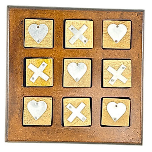 EARTHLY HOME Wooden Tic Tac Toe Game - Board Game for Kids and Family - Table Top Living Room Decor Fun Game - Indoor Outdoor Adults Classic Travel Game (Brown)