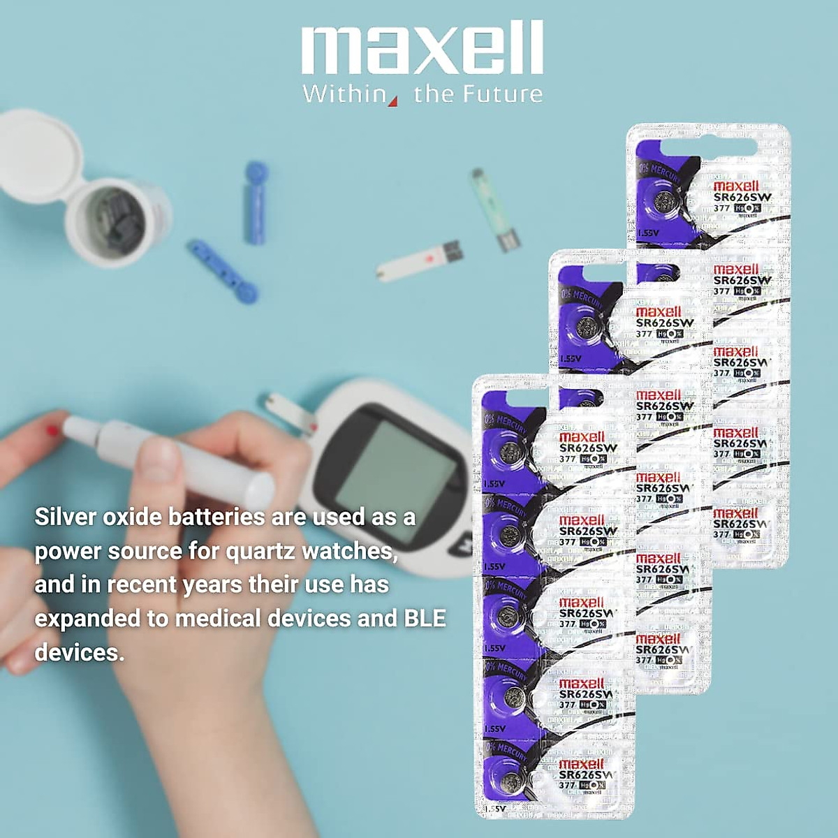 Maxell 377 Silver Oxide Watch Batteries (5 Batteries) Hologram Pack