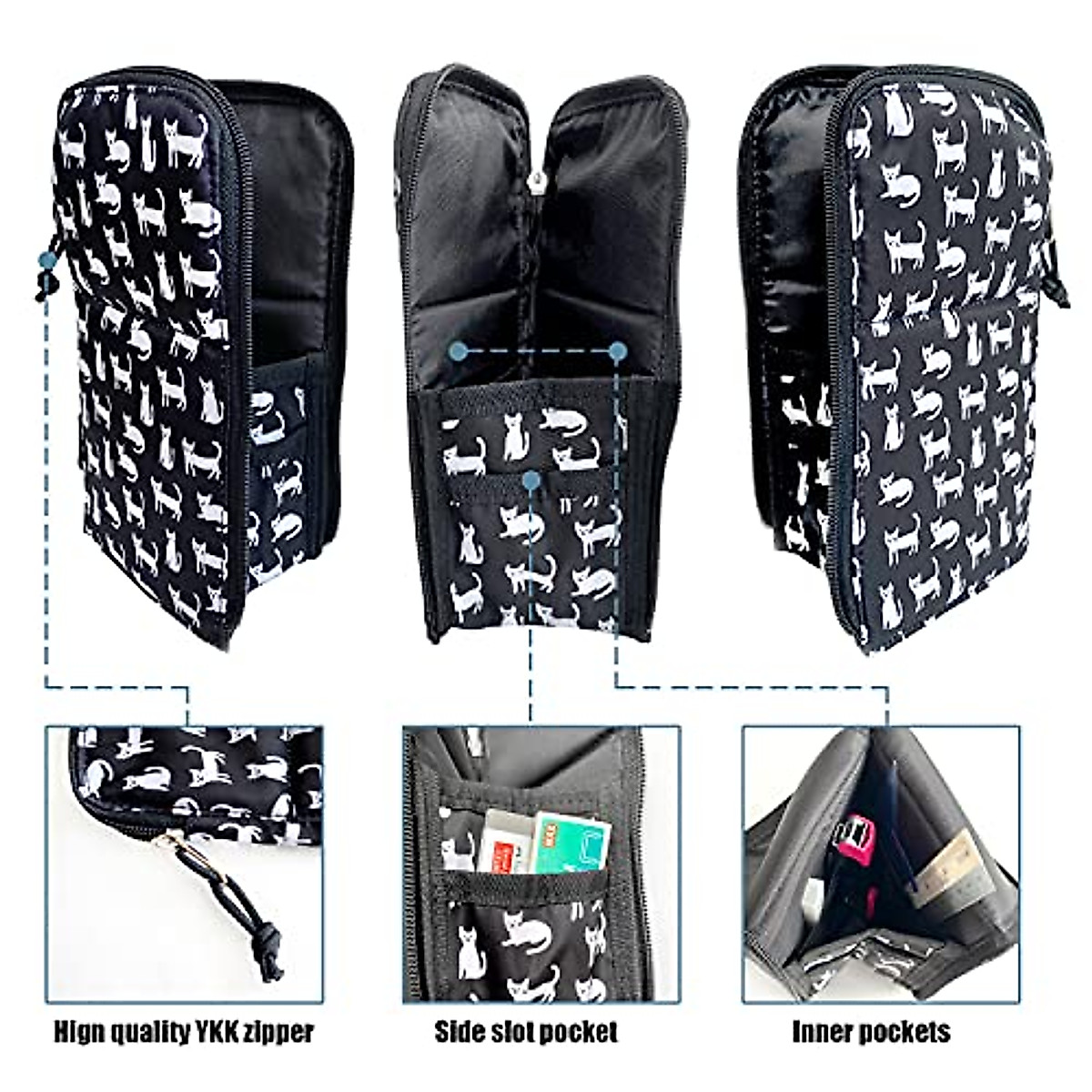 SEESOCUE Standing Pencil Case Large Capacity Pen Bag for Office Adult Big Storage Markers Holder for College Students Pencil Pouch for Girls & Boys School Stationery Organizer (Black Cats)