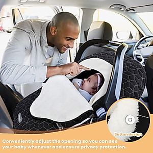 Yoofoss Baby Car Seat Cover Winter Carseat Canopies Cover to Protect Baby from Cold Wind, Super Warm Plush Fleece Baby Carrier Cover for Infant Boys Girls (Black)