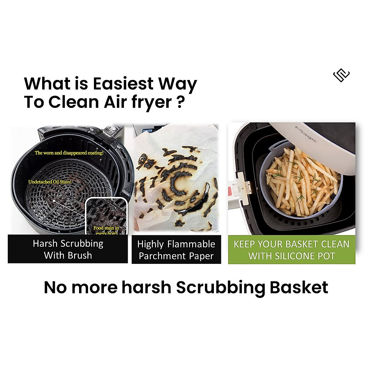 [Set of 2] Air Fryer Silicone Pot - Replacement of Parchment Paper Liners [7.5inch] No More Cleaning Basket After Using the Air fryer - Food Safe Air fryers Oven Accessories