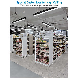 LEONLITE 4FT Linkable LED Linear Light Fixture, 3CCT 50W 6500LM Ultra Bright Downlight for 19.69ft High Ceiling, 120V-277V, 0-10V Dimmable, ETL, 3000K/4000K/5000K, Black Aluminum Housing, Pack of 2