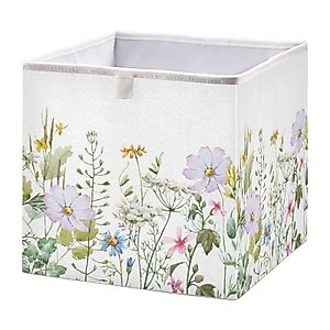 Qilmy Wildflowers Cube Storage Bin Large Foldable Storage Basket Organizer Bins for Home Office