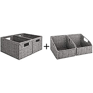 StorageWorks Storage Baskets, Rectangular Wicker Baskets with Built-in Handles, Decorative Storage Boxes