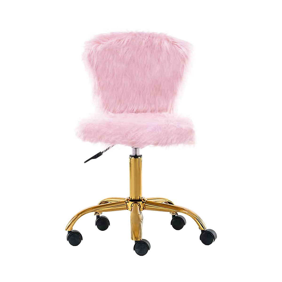 LEEJAY Luxury Kids Desk Chair for Granddaughter, Furry Pink Fancy Girl Chair, Cute Vanity Chair with Fluffy Faux Fur, Armless Fuzzy Desk Chair with Golden Base, Gifts from Grandpa Grandma