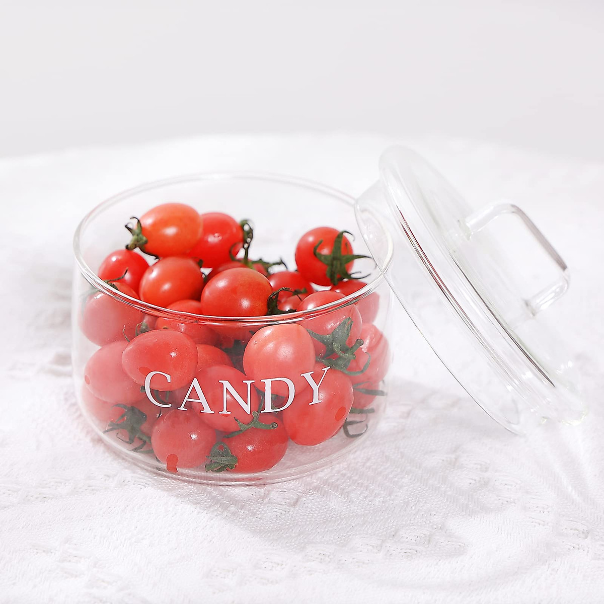 KEKEHOME 11oz Glass Candy Dish with Lid Covered Candy Bowl Decorative Cookie Jar Clear Salad Bowl Buffet Storage Container for Home Kitchen Coffee Table Office Desk and Party Wedding