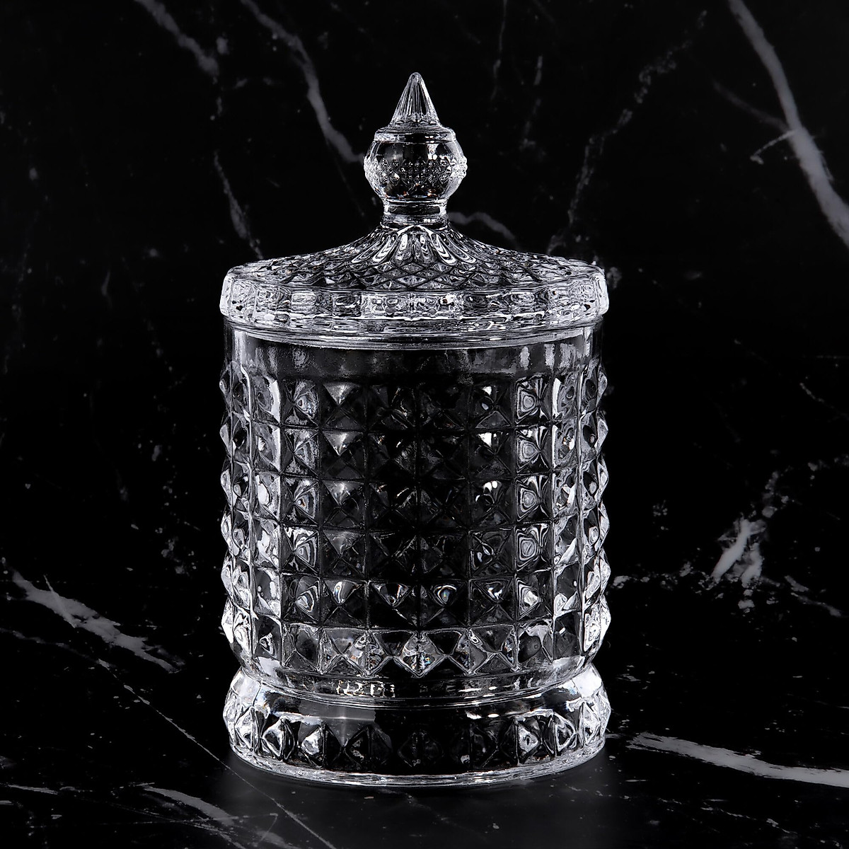 STP GOODS Glass Container Box with Lid Glass Storage Jar Clear Glass Relief Small Jar with Lid Glass Container for Coffee, Spices, Organizer Jars 6.1" (15.5 cm)