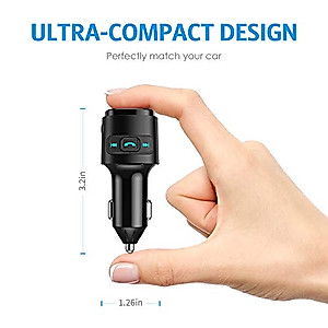 Upgraded Criacr V5.0 Bluetooth FM Transmitter for Car, QC3.0 Charge & 7 RGB Color LED Backlit Wireless FM Radio Car Adapter, Support Siri Google Assitant, U Disk, SD Card, Hands-Free Calls Kit
