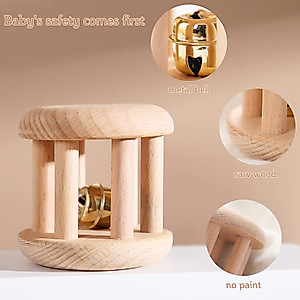 Promise Babe Infant Gym Organic Wooden Rattle Wooden Bells Rattles Nursing Shower Gifts Waldorf Toys