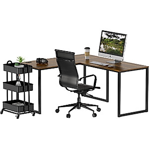 SHW Home Office 55-Inch Large L Shaped Corner Desk, 24" Deep, Walnut