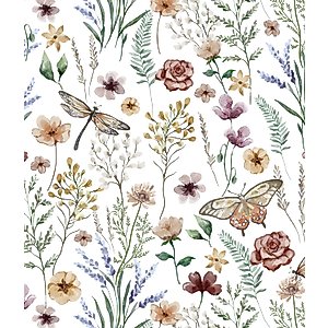 Orainege Floral Peel and Stick Wallpaper Boho Floral Contact Paper 15.7in x 118.1in Flower Wallpaper Self Adhesive Wallpaper for Bedroom Cabinets Decor Removable Wall Paper