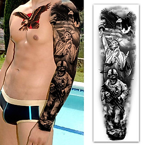 Yazhiji Extra Large Temporary Tattoos 8 Sheets Full Arm Fake Tattoos and 8 Sheets Half Arm Tattoo Stickers for Men and Women (22.83"X7.1")