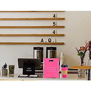 Purple Q Crafts Pink Die Cut Plastic Shopping Bags with Thank You Logo 9" x 12" Boutique Bags with Handles 50 Pack for Merchandise, Gifts, Trade Shows and More