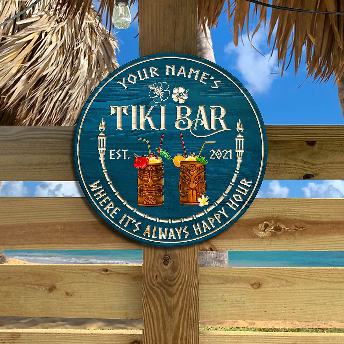 Artsy Woodsy Custom Tiki Bar Printed Wood Sign (Not Real Carved or Neon Sign), Summer Decor, Pool Sign, Backyard Bar & Grill Patio Porch Deck Home Pub Man Cave, Gifts for Beach Lovers (01)