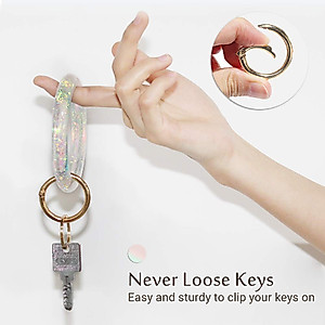 Mymazn Bangle Key Ring Bracelet for Women Wristlet Keychain Bracelets Holographic Circle Keyring for Wrist, Gift for Women Girls