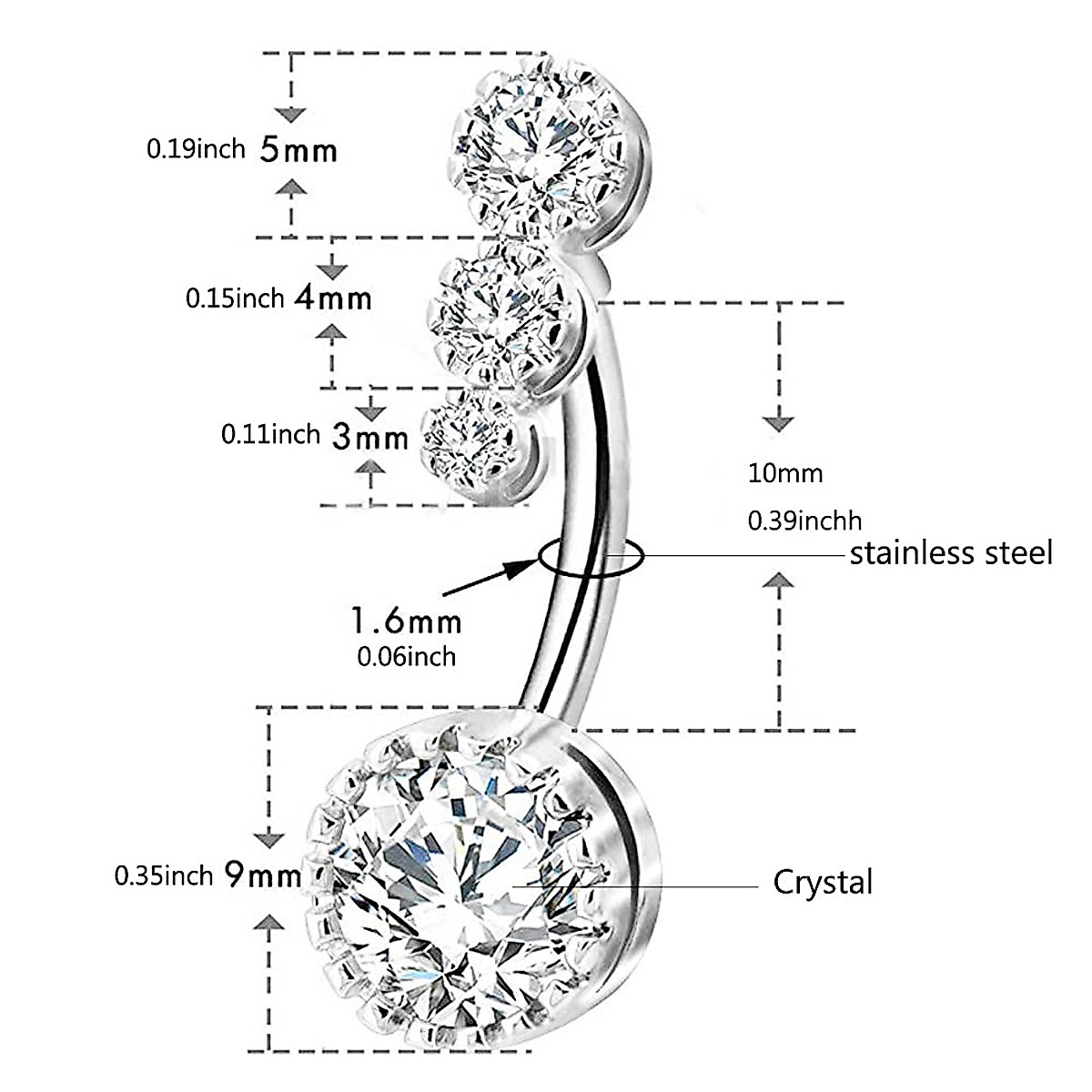 ClosJery Belly Button Rings Surgical Steel Pack Sexy Crystal Cute Dainty Zircon Goth Hippie Unique Heart Shaped Belly Button Rings Hypoallergenic Beach Jewelry for Bikini Women (Silver)