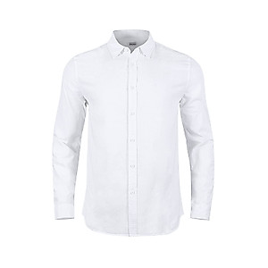 JEKAOYI Mens Casual Long Sleeve Cotton Linen Shirts Buttons Down Solid Plain Roll-Up Sleeve Summer Beach Shirts White