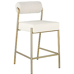 Meridian Furniture 587Cream-C Carly Collection Modern | Contemporary Vegan Leather/Boucle Fabric Upholstered Counter Stool, 19" W x 22.5" D x 37" H, Cream