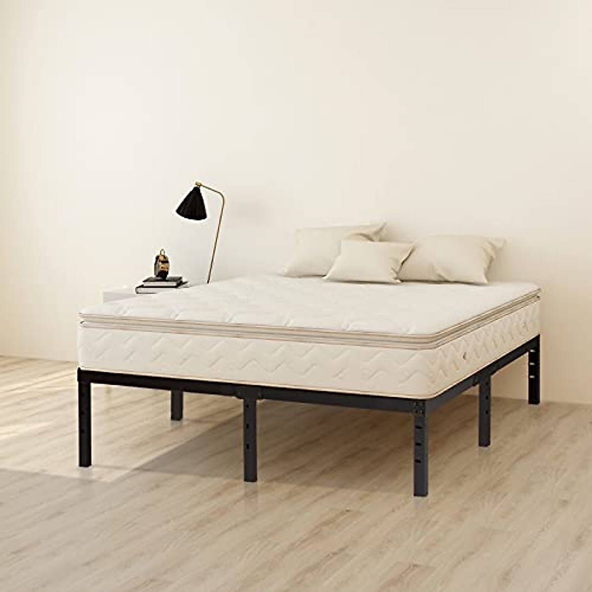 Wulanos King Size Bed Frame, 3500lbs Heavy Duty Metal Frames with Steel Slats Support 14 Inch High Platform Bedframe with Storage, No Box Spring Needed, Sturdy and Durable Noise-Free, Black