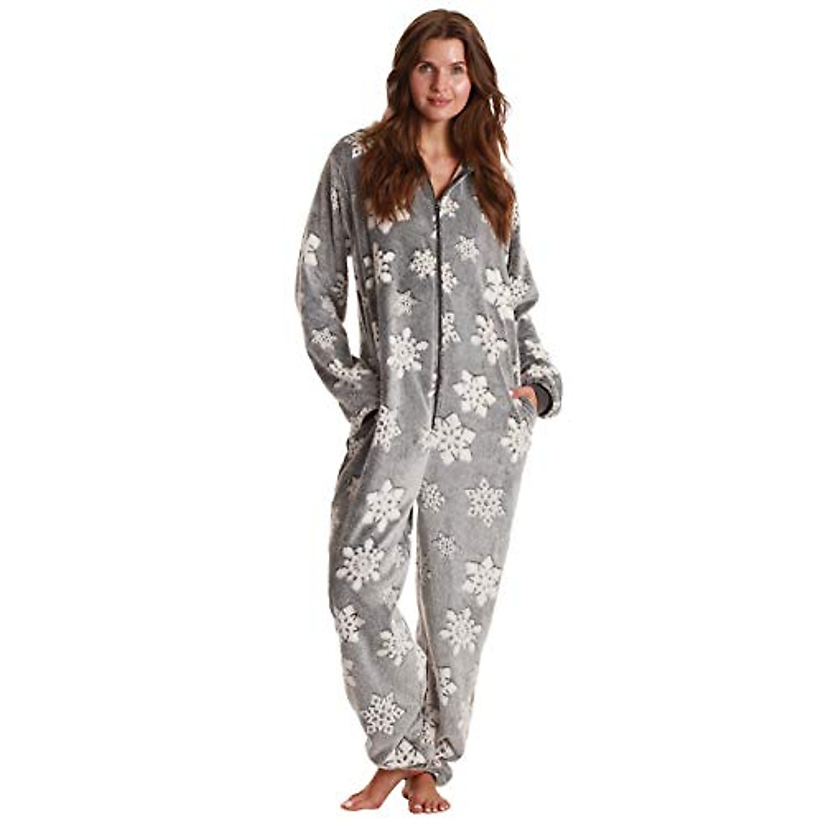 Just Love Ladies Embossed Plush Adult Onesie 6889-10540-GRY-M