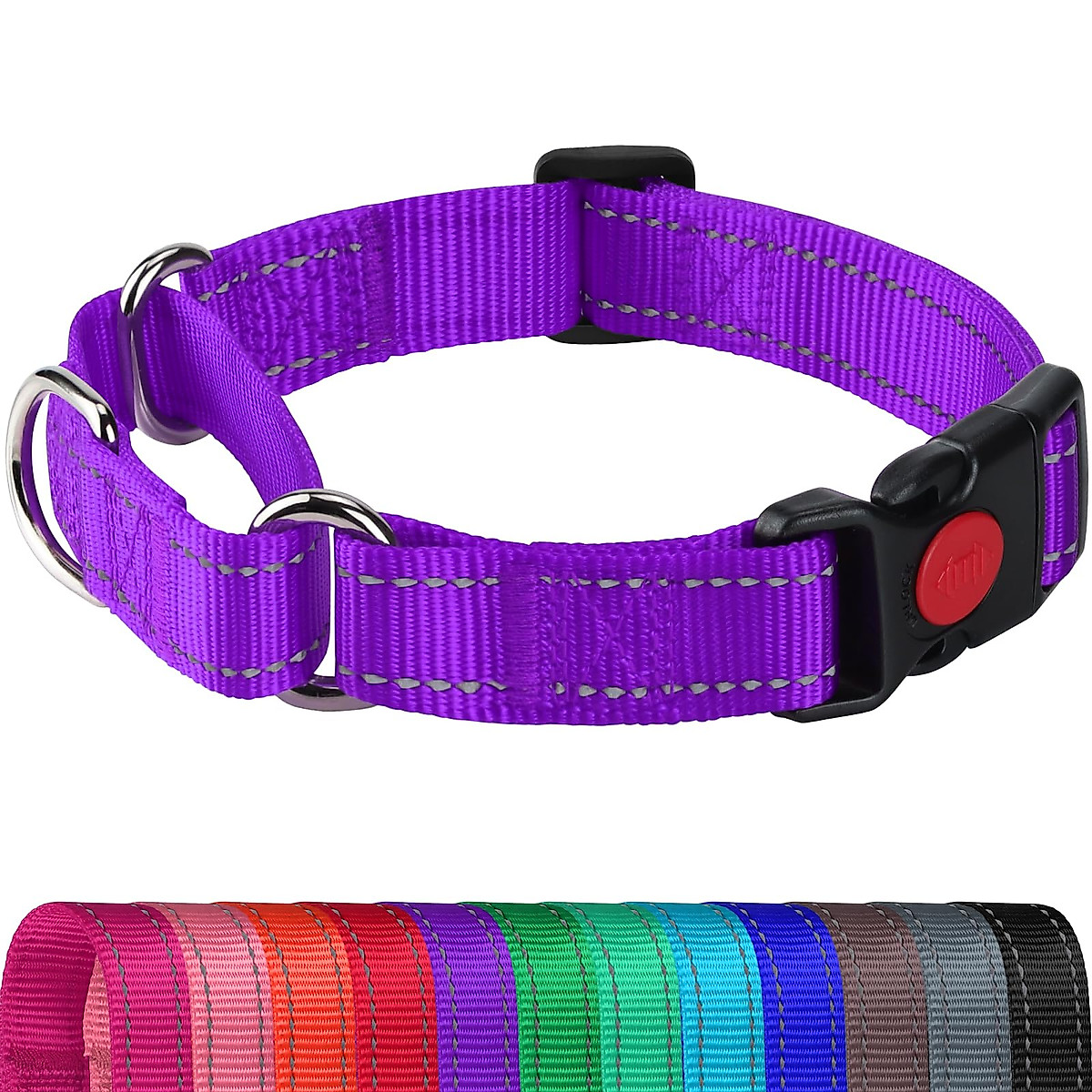 Joytale Martingale Collar for Dogs, Reflective Heavy Duty Dog Collar for Safety, Quick Release Buckle, Adjustable Nylon Collars for Medium Dogs Walking Training, Purple,M