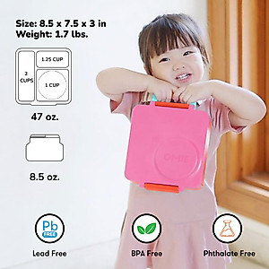 OmieBox Bento Box for Kids - Insulated Lunch Box with Leak Proof Thermos Food Jar - 3 Compartments, Two Temperature Zones (Single) (Packaging May Vary)