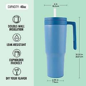 Fijinhom 40 oz Tumbler with Handle and Straw, Triple Layer Insulated Stainless Steel Water Bottle with Infuser, Travel Tumbler Fit Most Cupholder, Gifts for Women & Men, Blue