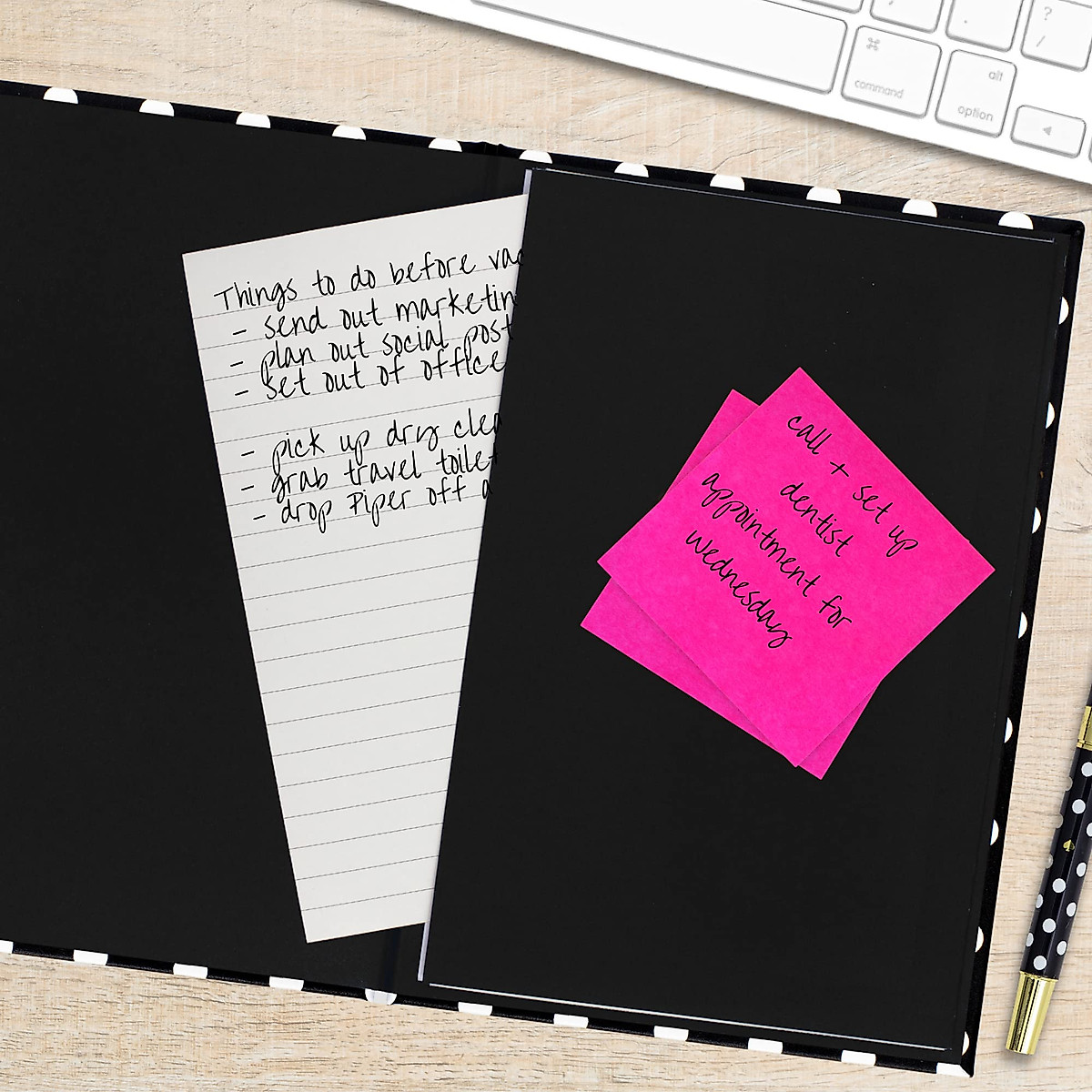 Kate Spade New York Undated Daily Planner, Large Journal Planner, To Do List Notebook, Black/Gold Hardcover Personal Organizer, Polka Dots