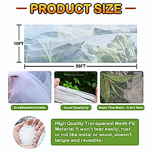 10x50FT Garden Netting,Fine Garden Mesh Netting Pest Barrier Bird Netting Mosquito Net Garden Bed Row Cover Nylon Net Fabric for Vegetables Plants Fruit Trees Flowers (10x50FT)