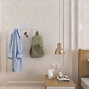 Towel Hooks Bath Towel Rack Holder & Organizer, Decorative Wall Mount 5 Hooks for Bathroom Kitchen Storage Pool Towels Robe Coat 2 Pack -Silver Grey