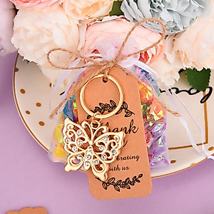 50pcs Butterfly Keychain/Keyring for Baby Shower,Wedding or Bridal Shower Party Favors,Gift,Souvenirs to Guests (Golden Butterfly)
