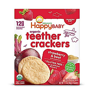 Happy Baby Organics Organic Teether Crackers Gluten Free Strawberry & Beet with Amaranth, 0.14 Oz,12 Count (Pack of 6)