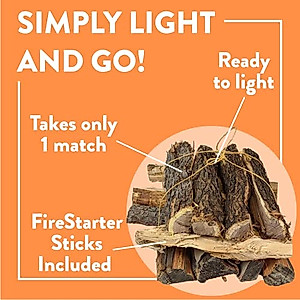 Billy Buckskin Co. Campfire Wood Bundle | 1 Click Fire Ready to Light | Pinion, Juniper, Mesquite with Firestarter Sticks | Simply Light and Go | Split Seasoned Fire Wood for Campfire Outdoor | 19 lb