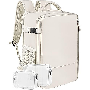 Snoffic Carry-on Travel Backpack, 17.3 Inch TSA-Friendly Laptop Travel Backpack, Waterproof Weekender Daypack Bag for Work Business Hiking Traveling Gift Bookbag (Beige)