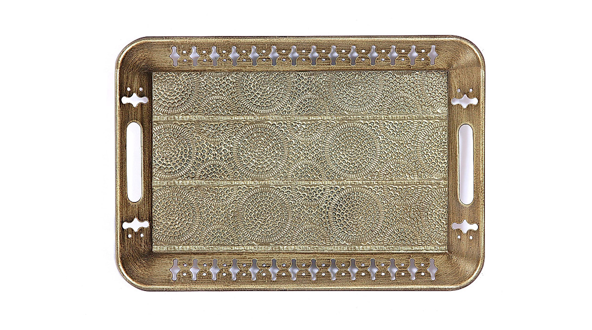 Champagne Gold Decorative Metal Tray - Elegant & Versatile