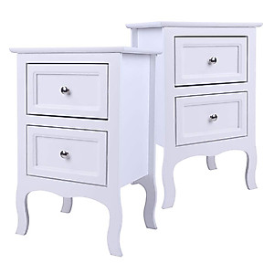 2Pcs Country Style End Side Table,2-Tier Wooden Night Tables with 2 Drawers Storage Cabinet Large Size Tables Night Stand Set 2 Living Room with Drawer Bedside Tabes for Bedroom