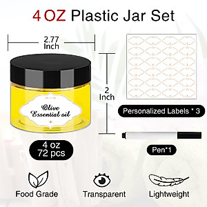 PeacePeo Plastic Jars with Lids, 4OZ Slime Containers 72Pcs Empty Clear Plastic Jars Refillable Plastic Cosmetic Containers with Screw On Lids for Kitchen Use Lotions & Beauty Products