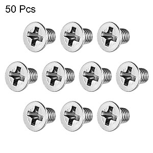 uxcell M3x5mm Flat Head Machine Screws, Phillips Cross Screw, 304 Stainless Steel, Fasteners Bolts 50Pcs