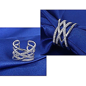 Fomissky Adjustable Stackable Rings Thumb Rings for Women, Criss Cross Midi Rings Womens Wedding Band Pave Crystal Zirconia Toe Rings