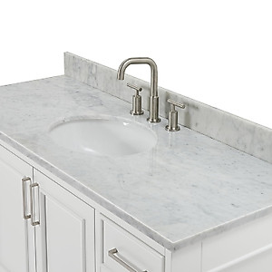 ARIEL Stafford 55 Inch Single Oval Sink Vanity with Carrara White Marble Countertop W/0.75" Edge in White